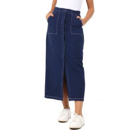 Indigo Long Front Split Skirt